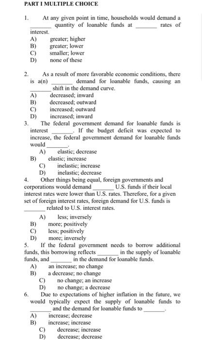 Solved PART I MULTIPLE CHOICE 1. At any given point in time, | Chegg.com