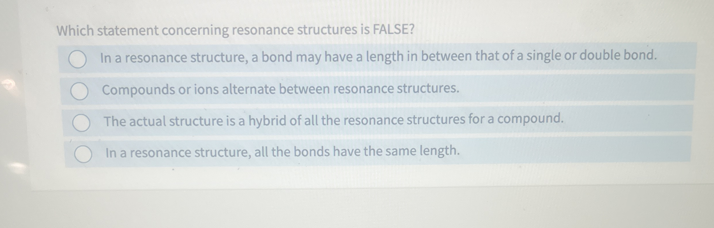 Solved Which statement concerning resonance structures is | Chegg.com