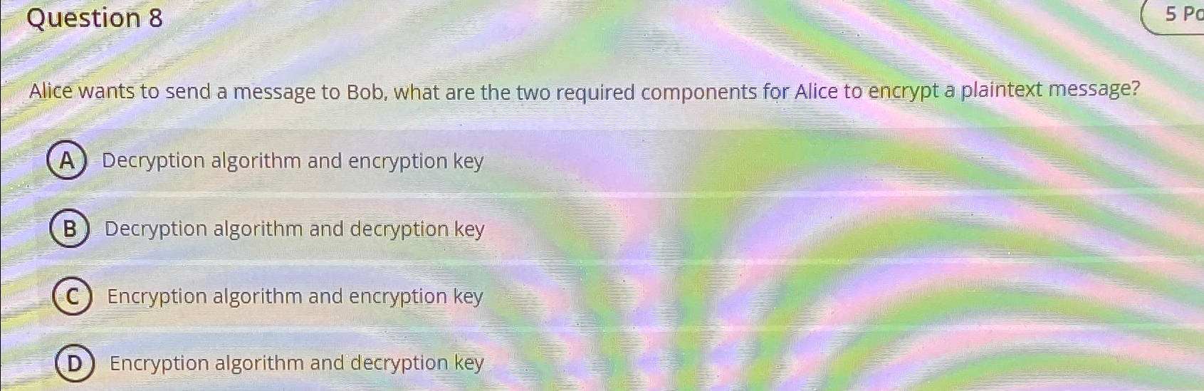 Solved Question 8Alice wants to send a message to Bob, what | Chegg.com