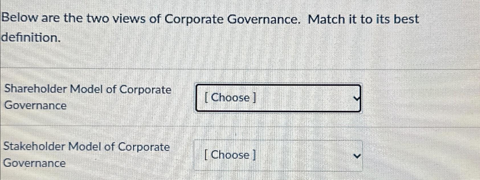 Solved Below are the two views of Corporate Governance. | Chegg.com