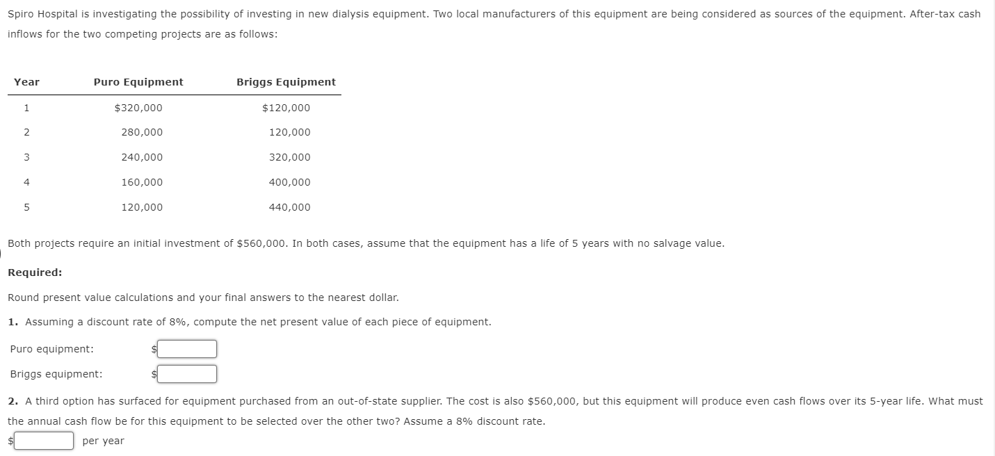 Solved inflows for the two competing projects are as | Chegg.com