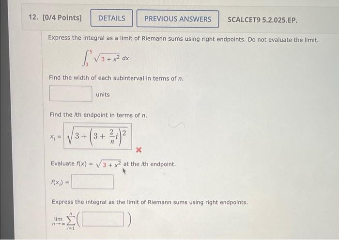 Solved [-/2 Points] SCALCET9 5.2.019. Express the limit as a | Chegg.com