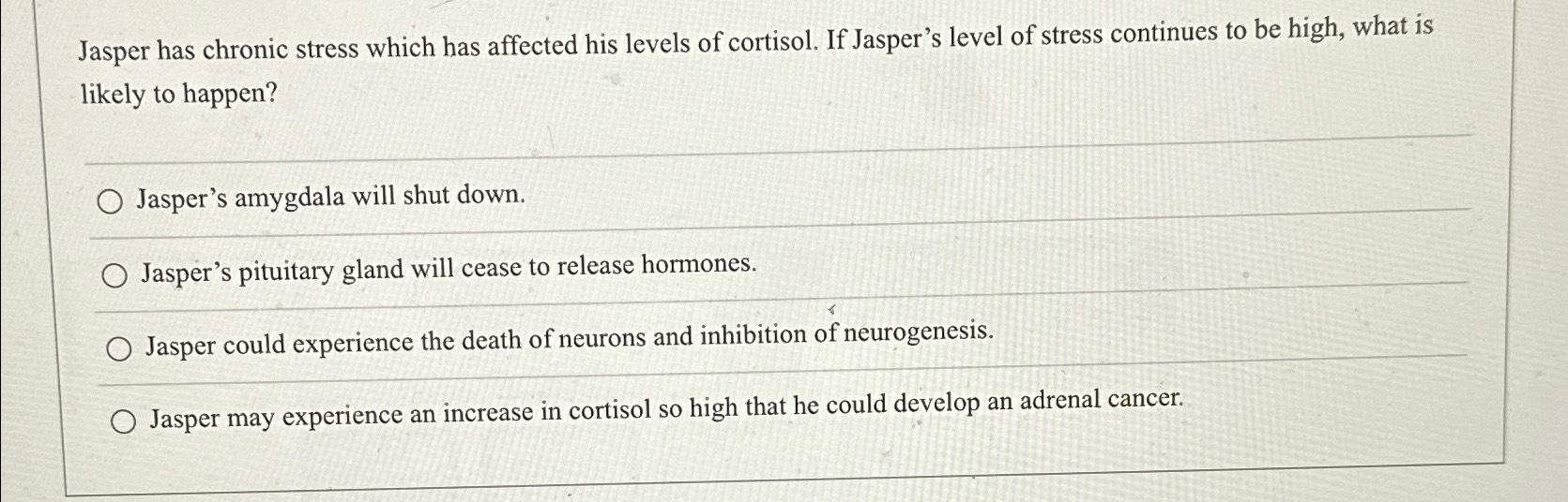 Jasper has chronic stress which has affected his | Chegg.com