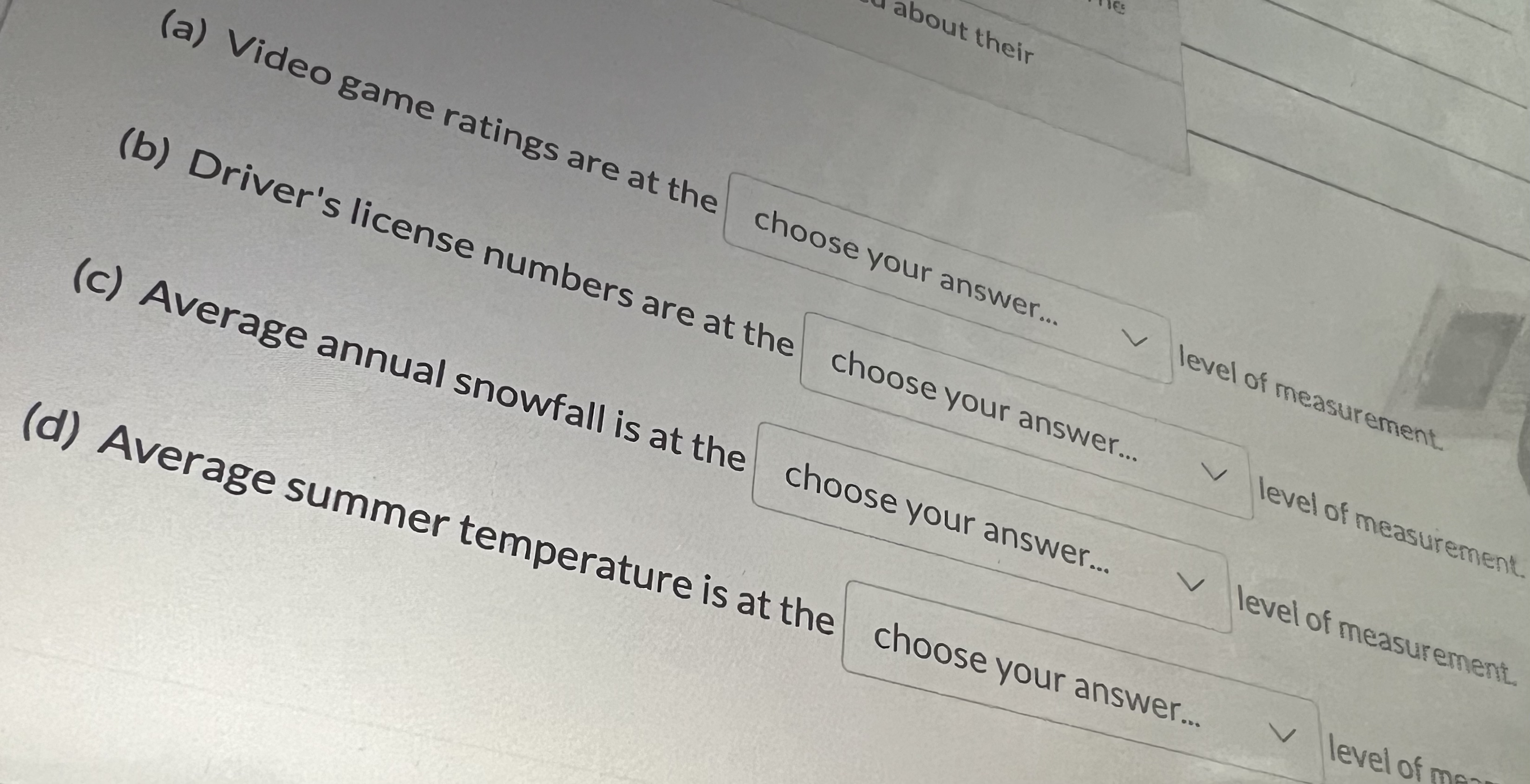 Solved Use Nominal level Ratio level Ordinal level Interval | Chegg.com
