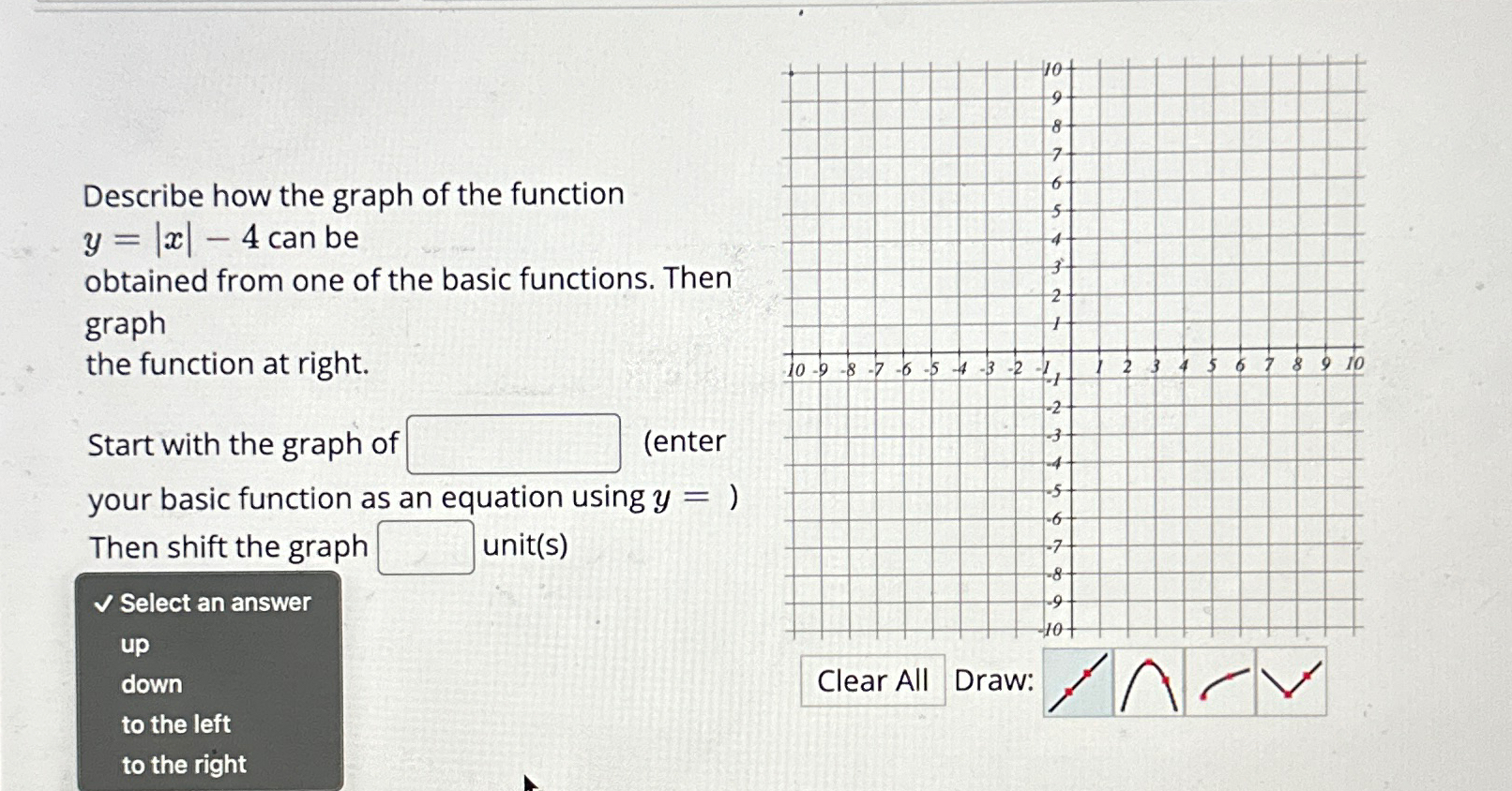 Solved Describe how the graph of the function y=|x|-4 ﻿can | Chegg.com