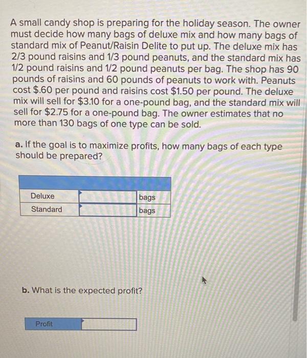 Solved A small candy shop is preparing for the holiday | Chegg.com