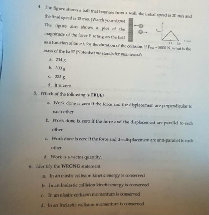Solved 4. The figure shows a ball that bounces from a wall; | Chegg.com