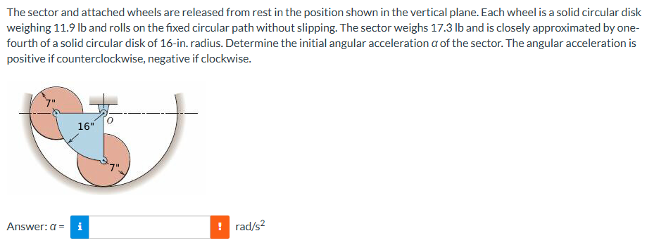 Solved The sector and attached wheels are released from rest | Chegg.com