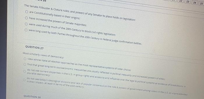 24 25 The Senate Filibuster & Cloture rules and | Chegg.com