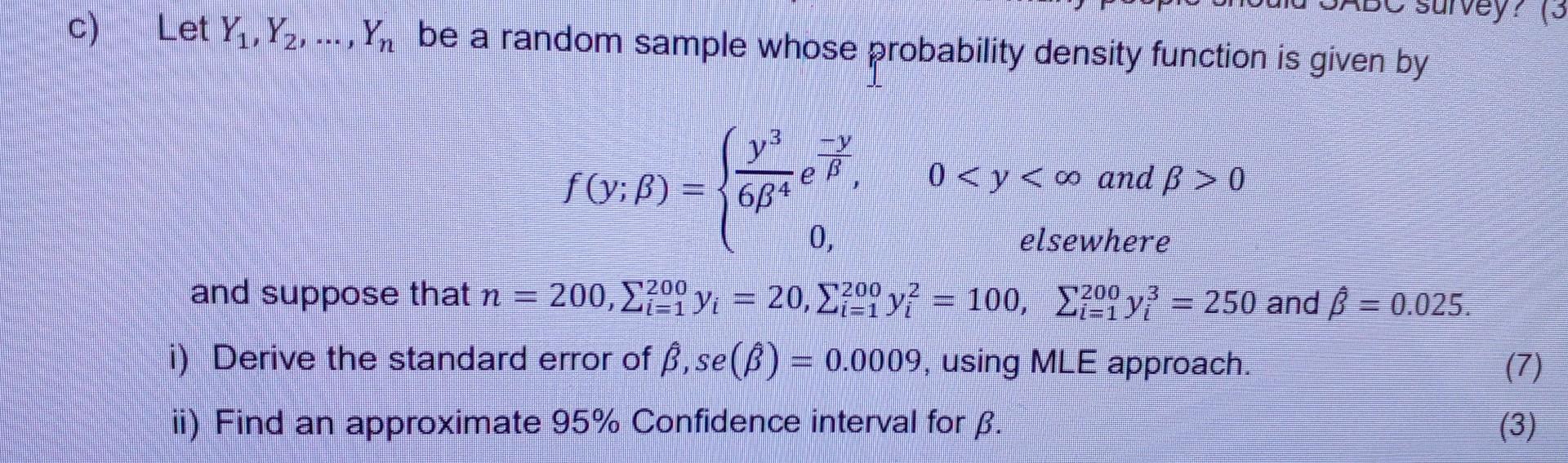 Solved Let Y1,Y2,…,Yn be a random sample whose probability | Chegg.com