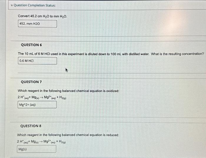 Solved The 10 mL of 6MHCl used in this experiment is diluted | Chegg.com