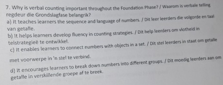 Solved Why is verbal counting important throughout the | Chegg.com