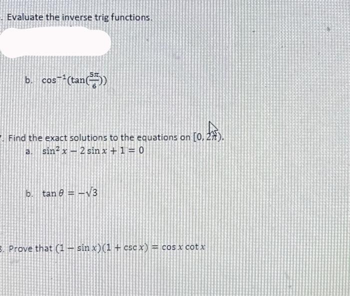 Solved Evaluate the inverse trig functions. b. | Chegg.com