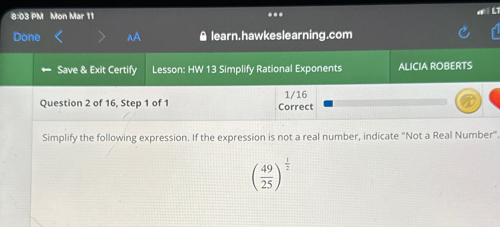Solved 8:03 ﻿PM Mon Mar 11DoneAAO | Chegg.com