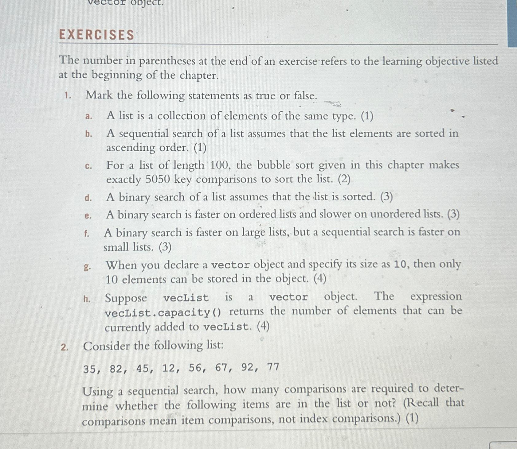 Solved EXERCISESThe number in parentheses at the end of an | Chegg.com