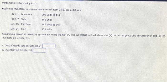 Solved Perpetual inventory using FIFO Beginning inventory, | Chegg.com