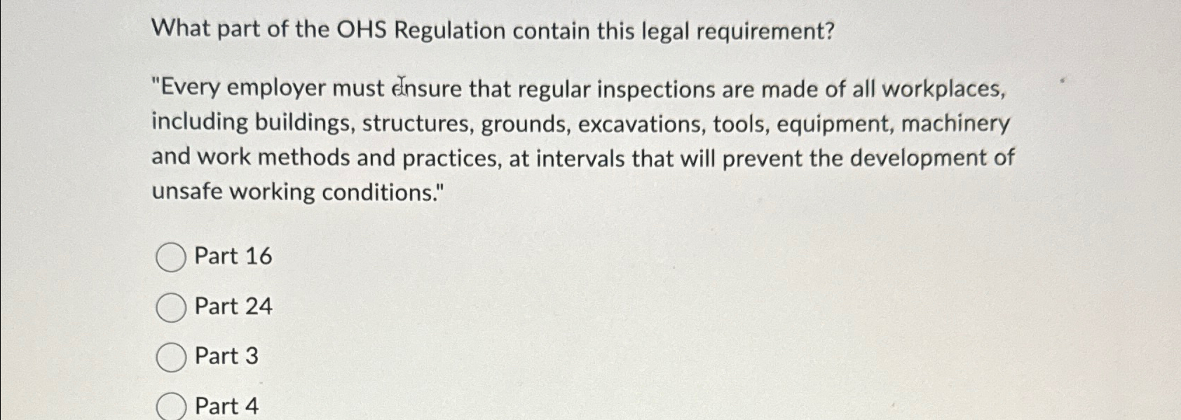 Solved What part of the OHS Regulation contain this legal | Chegg.com