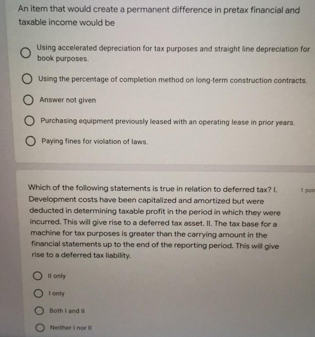 Solved An item that would create a permanent difference in | Chegg.com