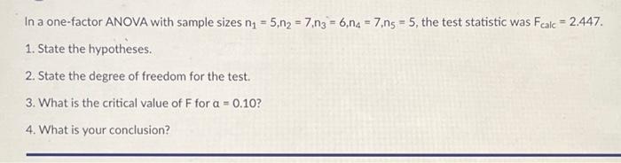 Solved In a one-factor ANOVA with sample sizes n₁ = 5,n₂ = | Chegg.com