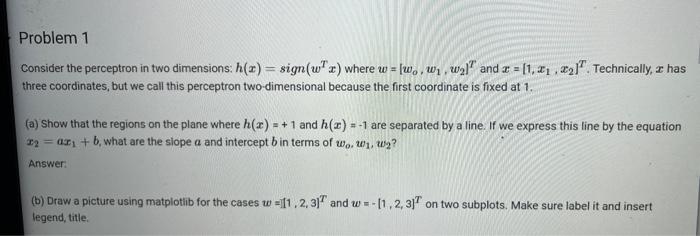 Solved Consider the perceptron in two dimensions: | Chegg.com