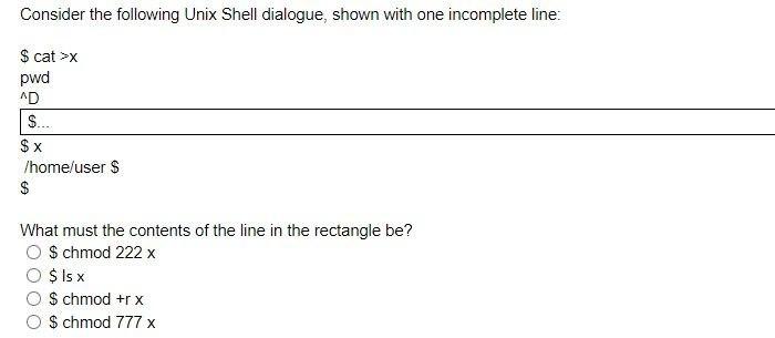 Solved Consider the following Unix Shell dialogue, shown | Chegg.com