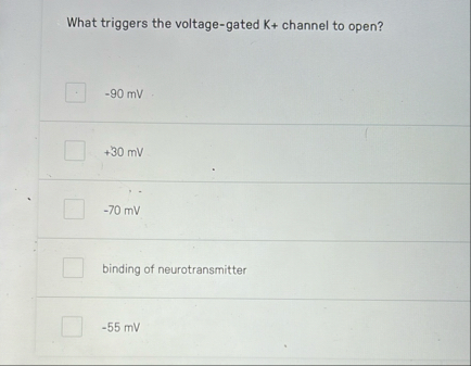 Solved What triggers the voltage-gated K ﻿ channel to | Chegg.com