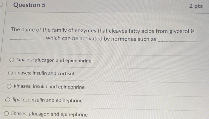 Solved The name of the family of enzymes that cleaves fatty | Chegg.com