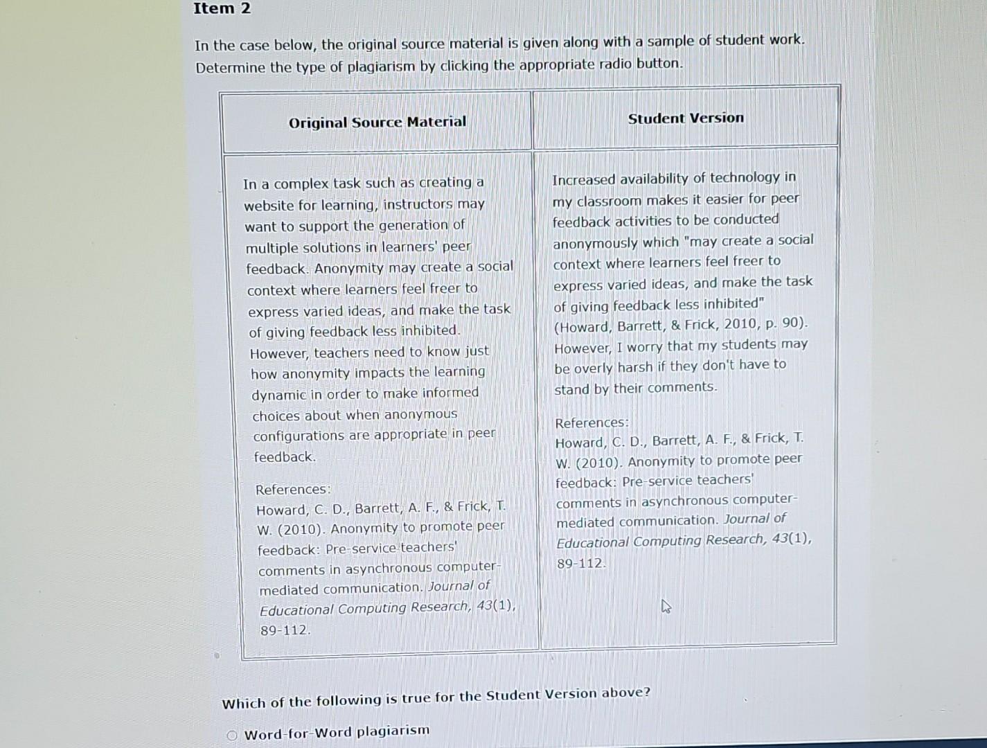 In the case below, the original source material is | Chegg.com