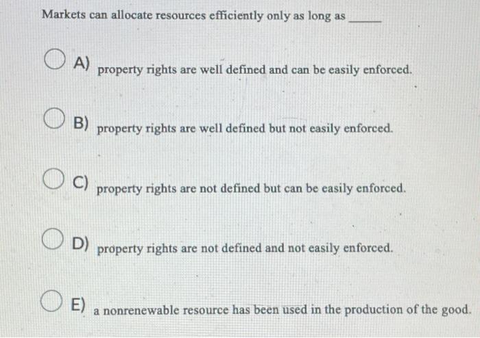 Solved Markets can allocate resources efficiently only as | Chegg.com