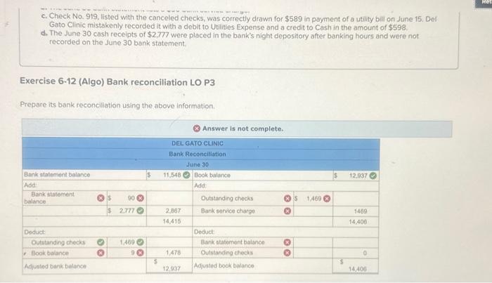 Solved c. Check No. 919, listed with the canceled checks, | Chegg.com