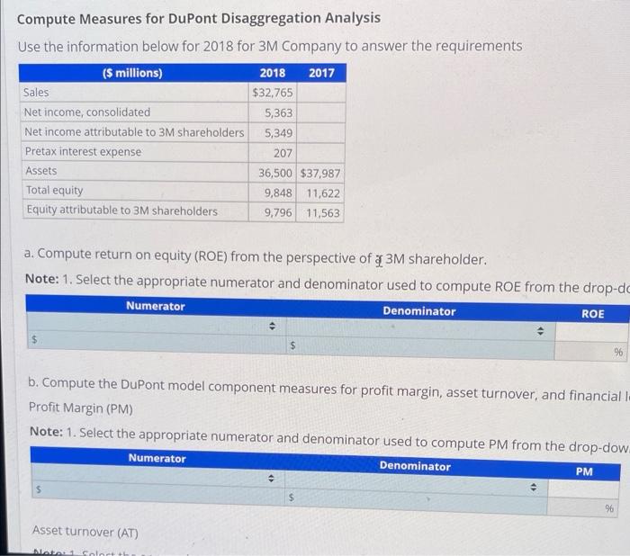 Solved Compute Measures for DuPont Disaggregation Analysis | Chegg.com