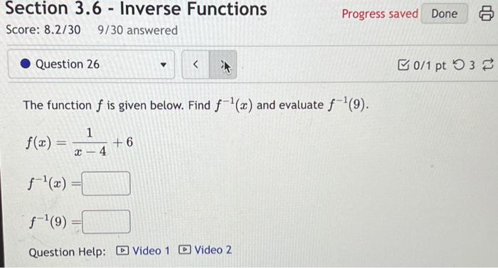 Solved The function f is given below. Find f−1(x) and | Chegg.com