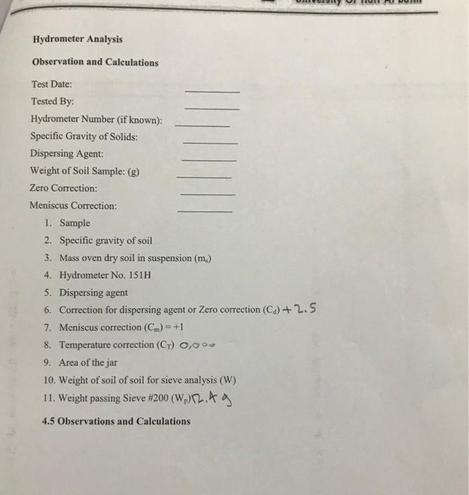 % Finer =(Gs−1)Gg⋅Ws100,000(R−1) Adjusted \% Finer | Chegg.com