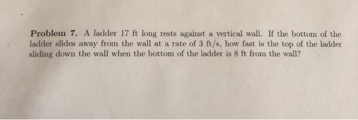 Solved Problem 7. A ladder 17 ft long rests against a | Chegg.com