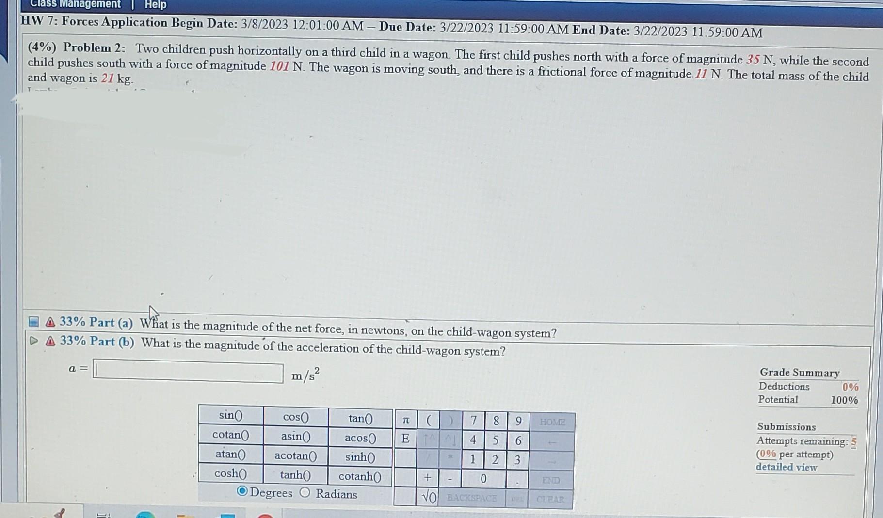 Solved (4\%) Problem 2: Two children push horizontally on a | Chegg.com