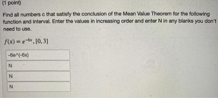 Solved (1 point) Find all numbers c that satisfy the | Chegg.com