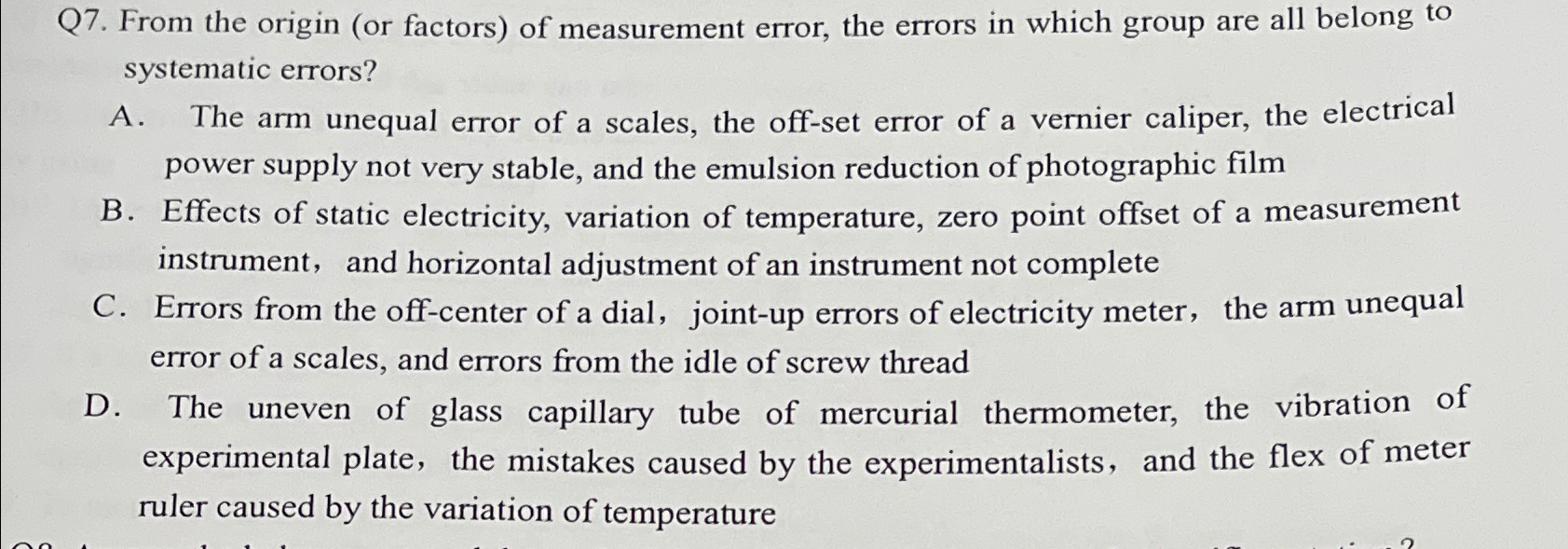 Solved Q7. ﻿From the origin (or factors) ﻿of measurement | Chegg.com