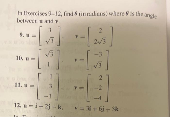 Solved In Exercises 9-12, find θ (in radians) where θ is the | Chegg.com