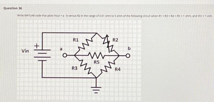 Solved Write MATLAB code that plots Vout= a - b versus R2 in | Chegg.com