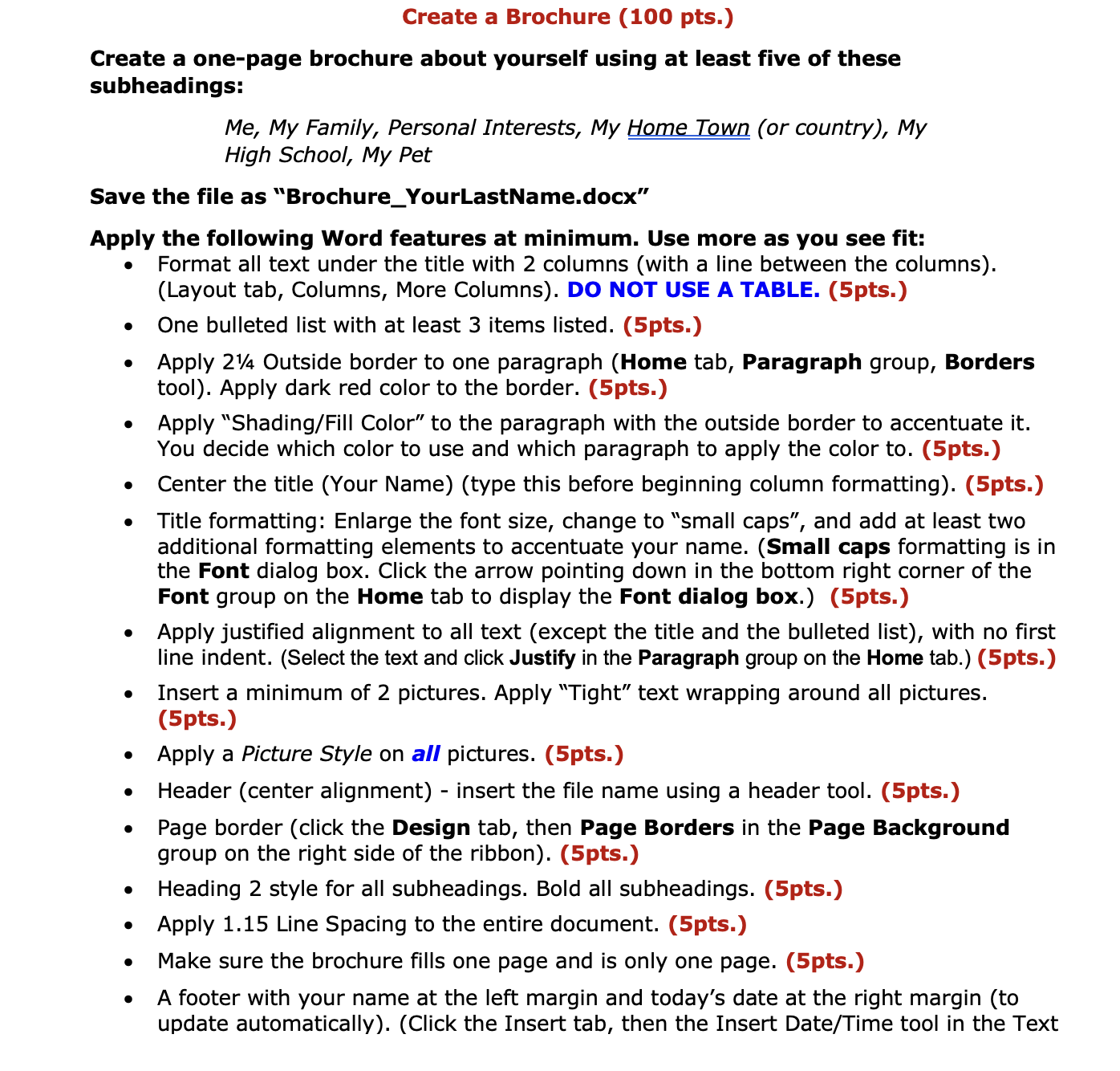 Solved Create a Brochure (100 ﻿pts.)Create a one-page | Chegg.com