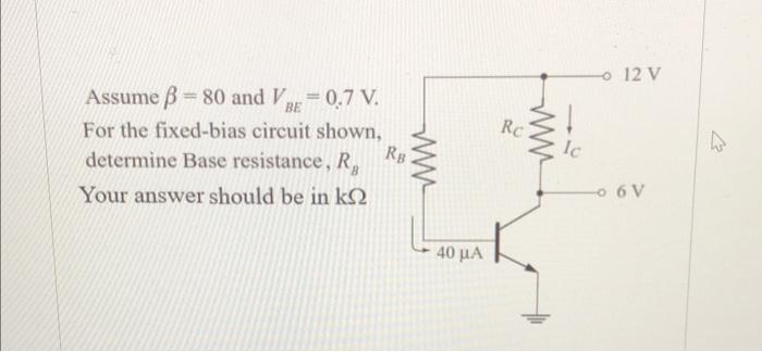Solved Assume = 80 and V = 0,7 V. BE For the fixed-bias | Chegg.com
