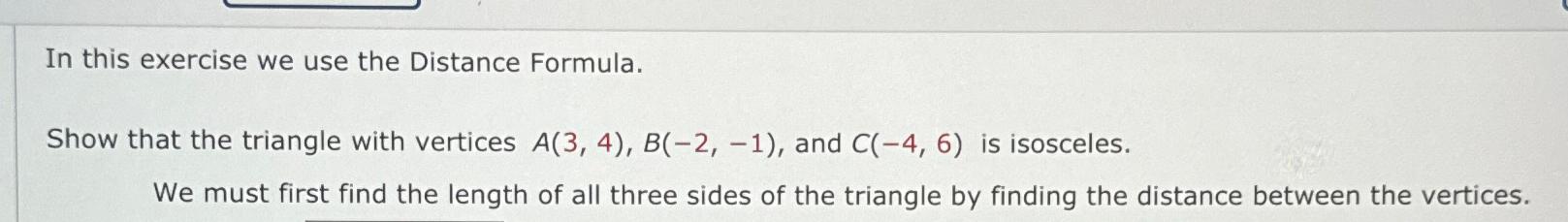 Solved In this exercise we use the Distance Formula.Show | Chegg.com