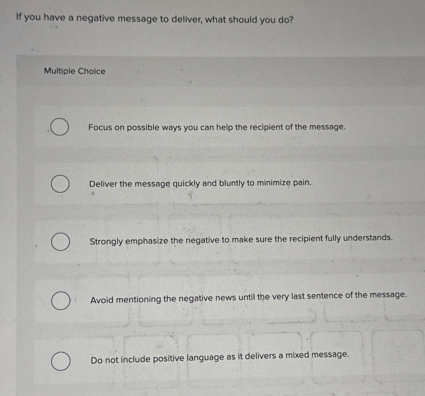 Solved If you have a negative message to deliver, what | Chegg.com