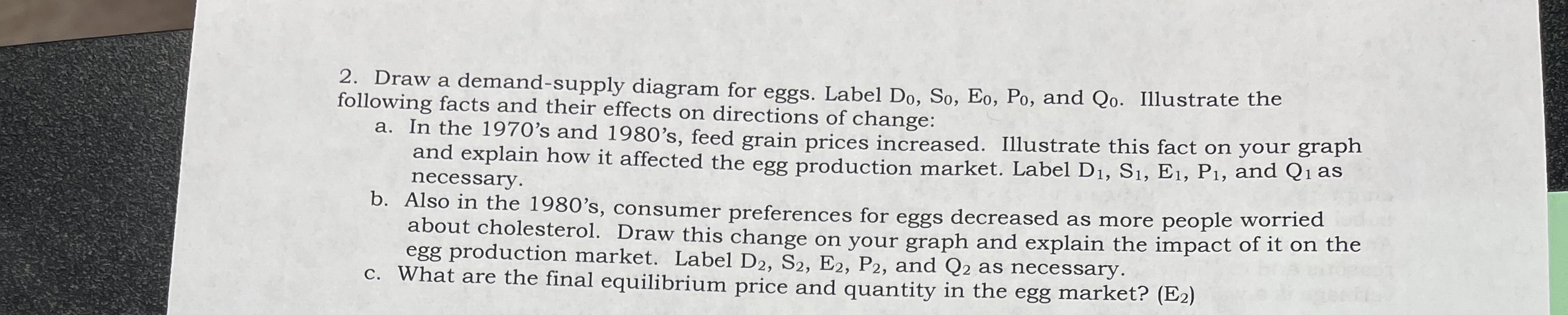 Solved Draw a demand-supply diagram for eggs. Label | Chegg.com