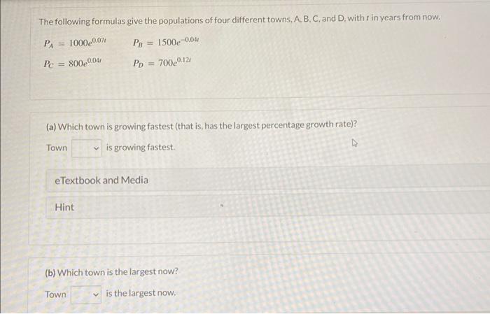 Solved The following formulas give the populations of four | Chegg.com