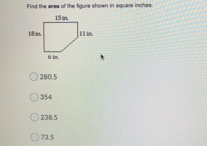 Solved Find the area of the figure shown in square inches. | Chegg.com