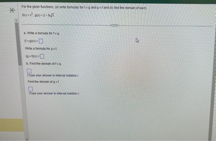 Solved For the given functions, (a) write formulas for f g | Chegg.com