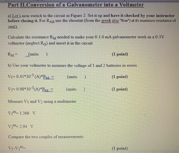 Solved Part I.Conversion of a Galvanometer into a Voltmeter | Chegg.com