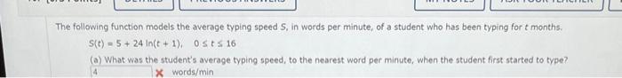 Solved The following function models the average typing | Chegg.com