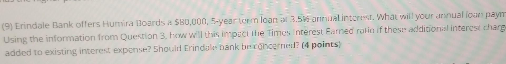 Solved (9) Erindale Bank offers Humira Boards a $80,000, | Chegg.com